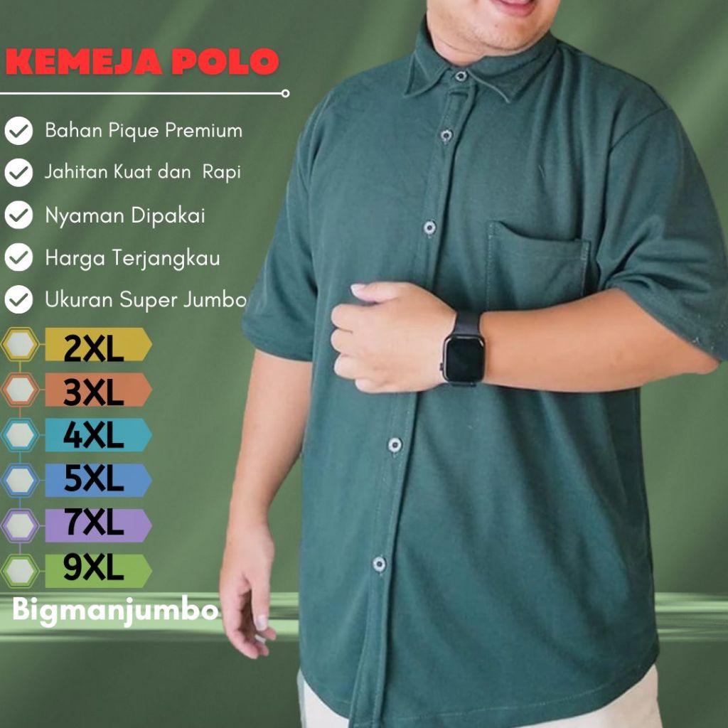 Jual Baju polo kemeja pria dewasa cotton pique big size xxl xxxl xxxxl 3L 4L 5L jumbo oversize ...