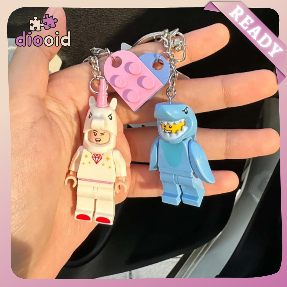 Jual [Ready]Merge Matching Lego Keychains Pink Unicorn & Blue Shark ...