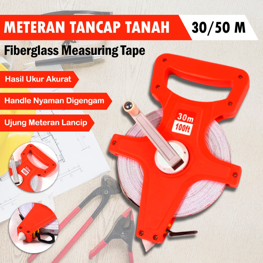 Jual RALALI Fiberglass Measuring Tape 30 M 50 M Meteran Tancap Tanah ...