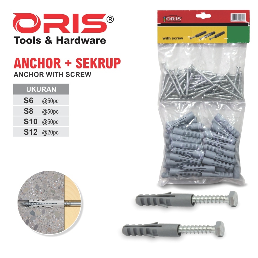 Jual ANCHOR + SEKRUP / PENGUAT LUBANG DINDING MERK ORIS | Shopee Indonesia