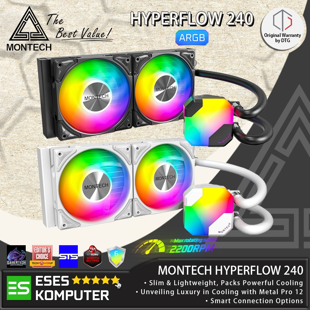 Jual AIO MONTECH HyperFlow ARGB 240 BLACK / WHITE | 240mm Liquid Cooler ...
