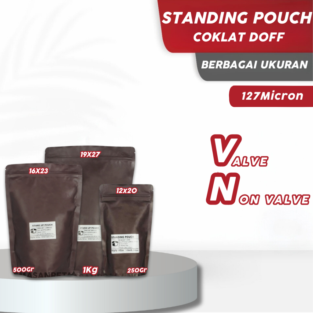 Jual Kemasan Standing Pouch Coklat Doff | Zipper | Kemasan Premium ...