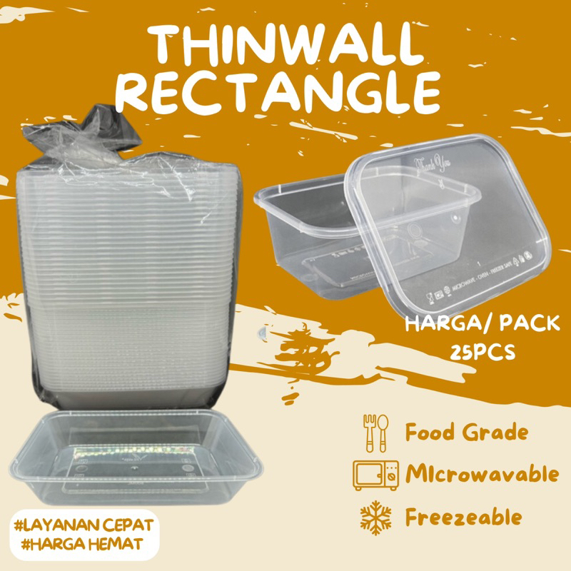 Jual Thinwall Rectangle 200ml 500ml 650ml 750ml 1000ml Per Pack Kotak Makan Persegi Panjang ...