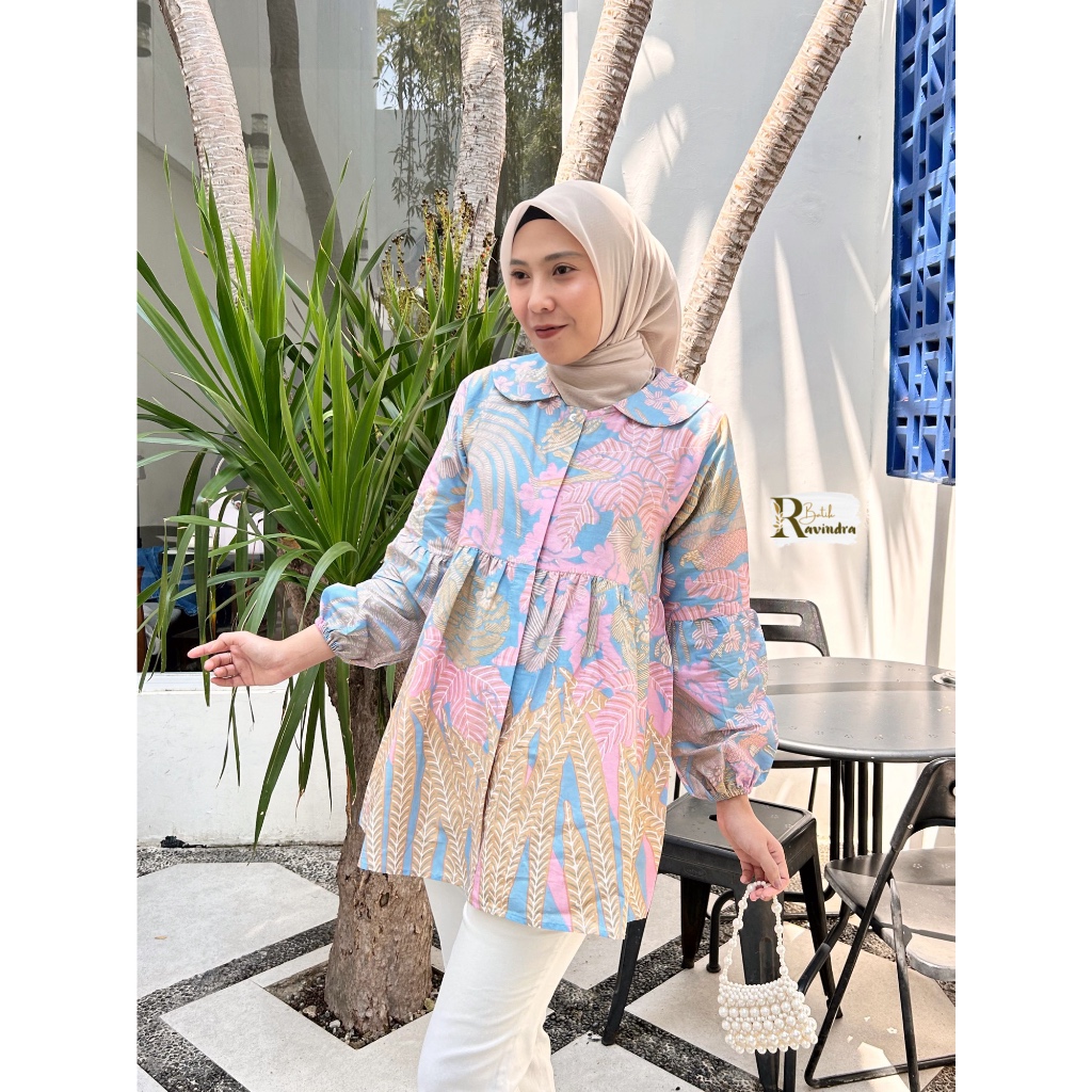 Jual Blouse Batik Rumput Bunga Warna Soft | Shopee Indonesia