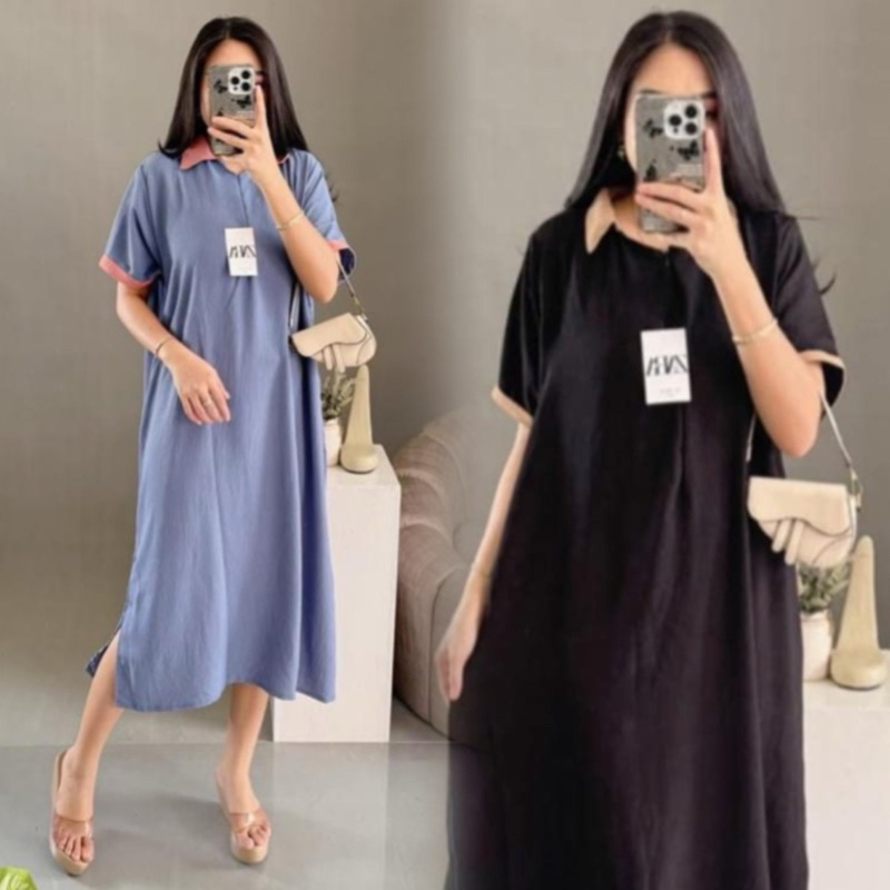 Jual LUNA DRESS JUMBO CRINKLE AIRFLOW DASTER KERAH JUMBO BUSUI BAHAN ...