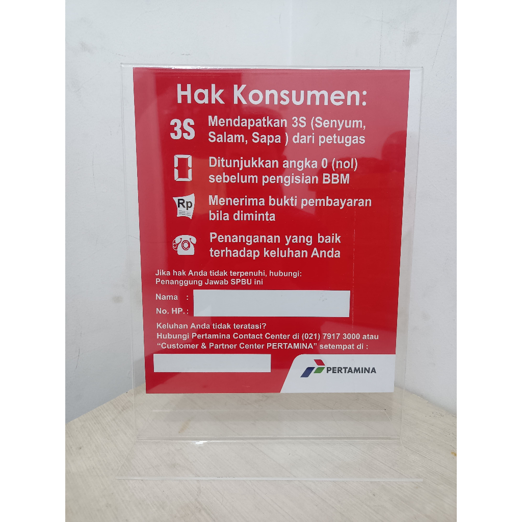 Jual Akrilik Acrylic Hak Konsumen 3S Spbu Pertamina | Shopee Indonesia