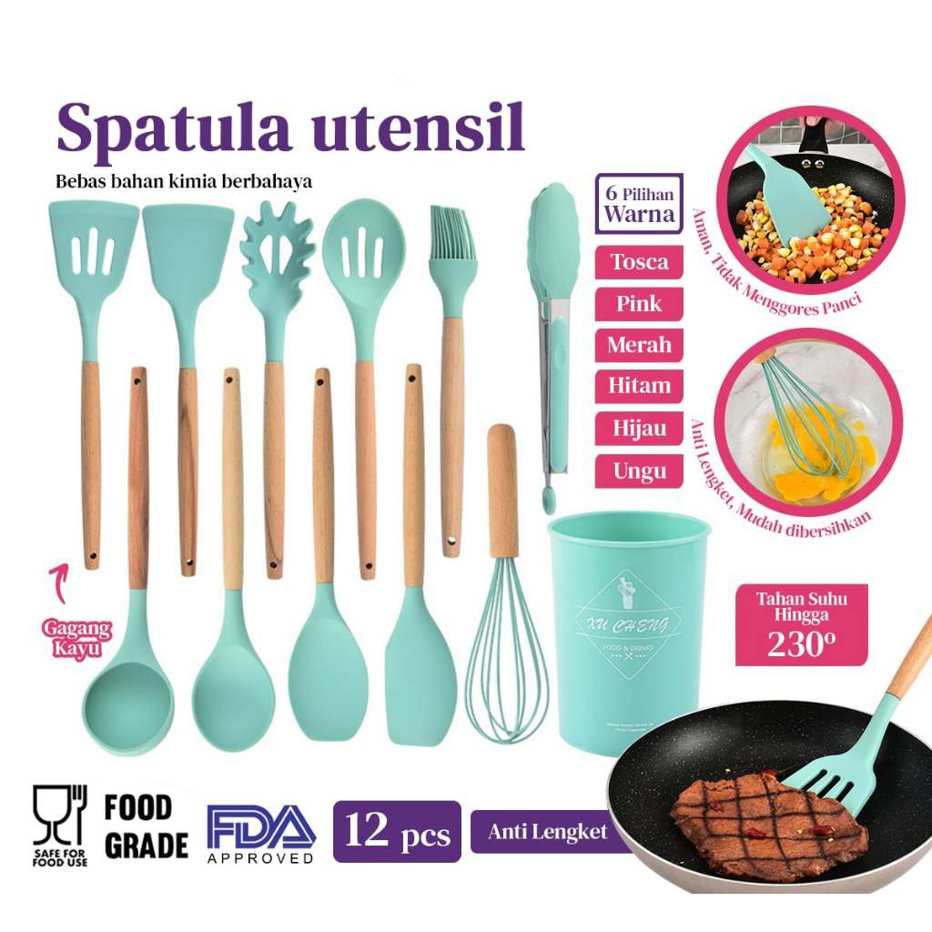 Jual Sillicone Spatula Utensil Set 12 In 1 Peralatan Masak Goreng Tumis ...