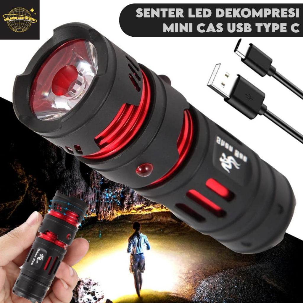 Jual SENTER LED DEKOMPRESI MINI / SENTER KEMAH / SENTER CAS USB TYPE C ...