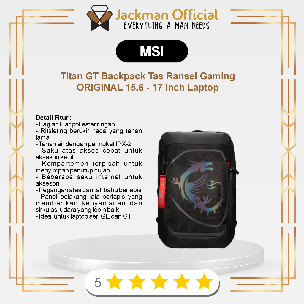 Jual MSI Titan GT Backpack Tas Ransel Gaming ORIGINAL 15.6 - 17 Inch ...