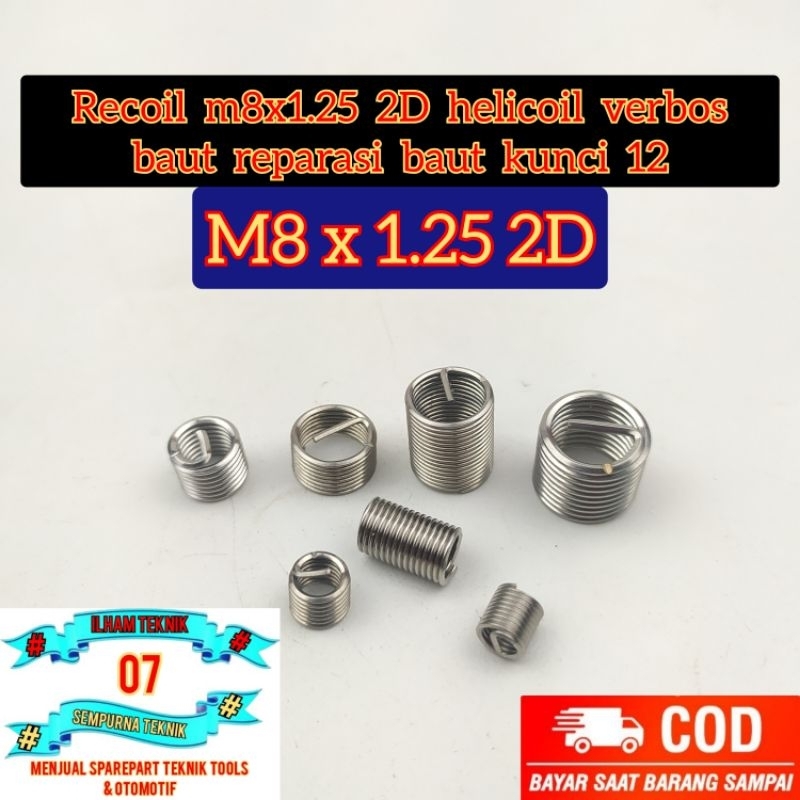 Jual 10pcs Recoil m8x1.25 2D helicoil verbos baut reparasi baut kunci12 ...