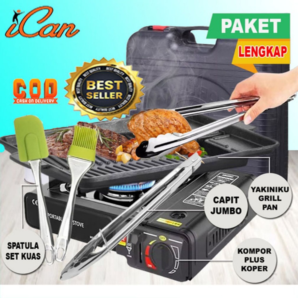 Jual Paket Kompor Portabel Gas 2in1 Plus Barberque Grill Yakiniku/Paket ...