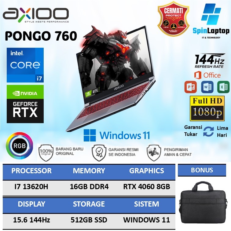 Jual Laptop Gaming AXIOO PONGO 760 RTX 4060 8GB I7 13620H RAM 16GB SSD ...