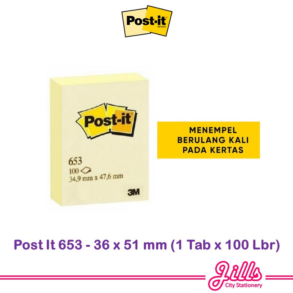 Jual Post It-3M Sticky Note 653 Kuning 38x51mm (1 Pad Kuning x 100 Lbr ...