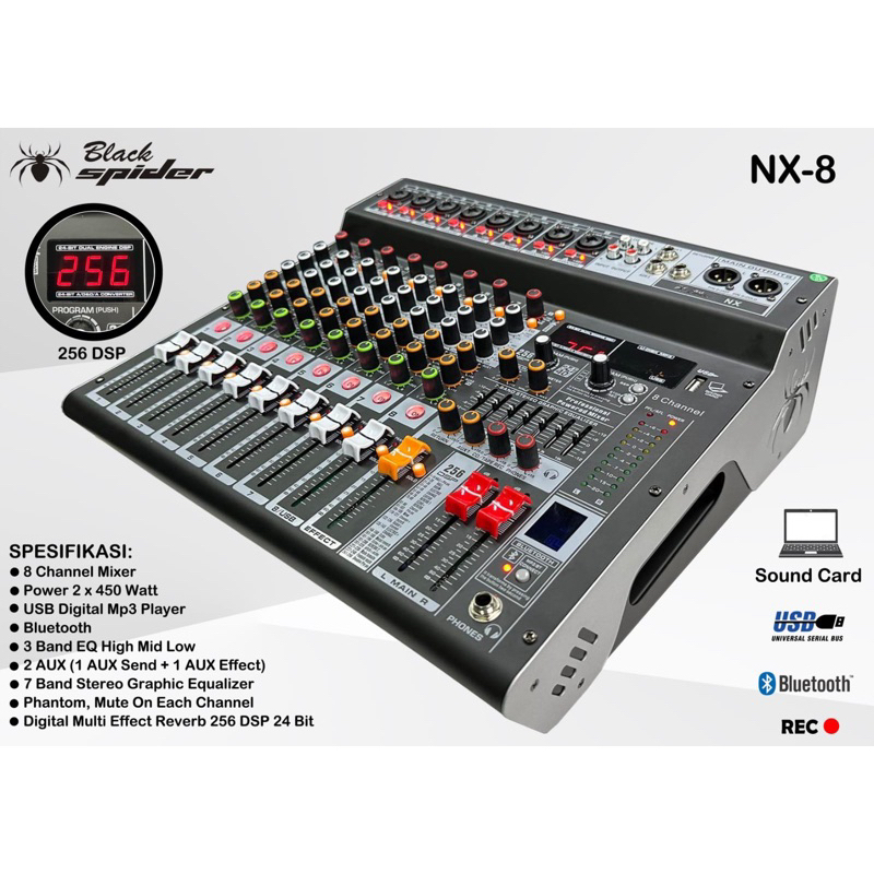 Jual BLACKSPIDER AMPLI BLACK SPIDER NX8 New NX 8 power Mixer Black ...