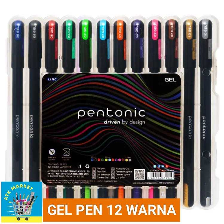 Jual (SET) Pentonic Gel Pen Set 12 warna / Pena Jel / Pulpen 12 warna ...