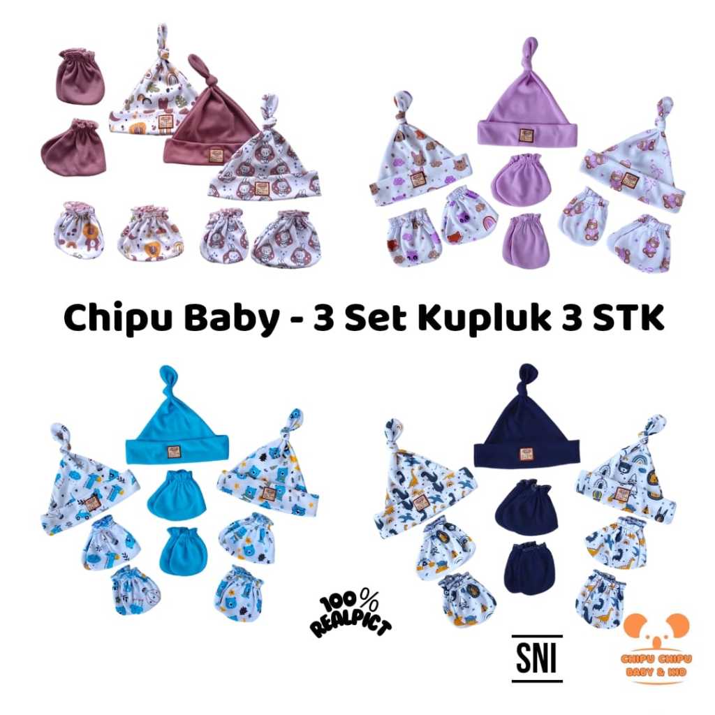 Jual Chipu Baby 3 Set Kupluk Bayi Newborn Lengkap dengan Sarung Tangan ...