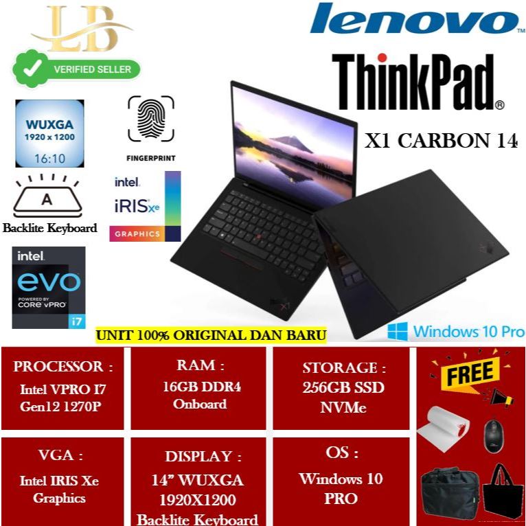 Jual Laptop Lenovo Thinkpad X1 Carbon Intel Vpro i7 1270P 16GB 512GB ...