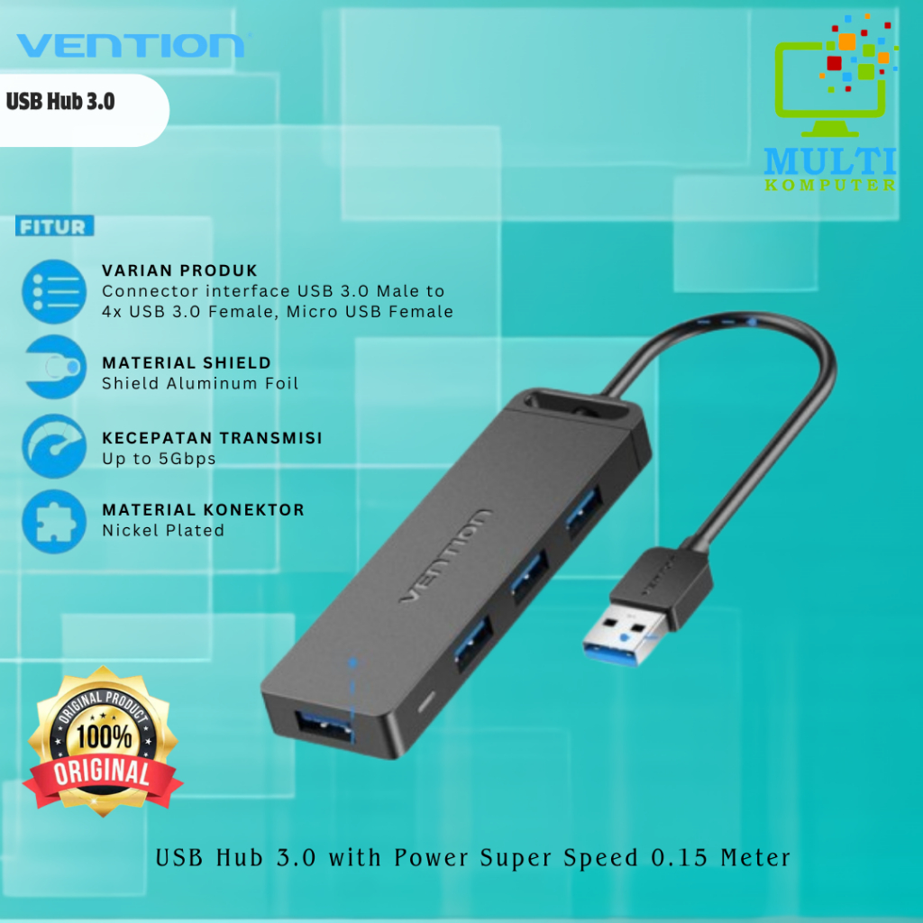 Jual USB Hub 3.0 with Power Super Speed 0.15 Meter Vention CHLBB ...
