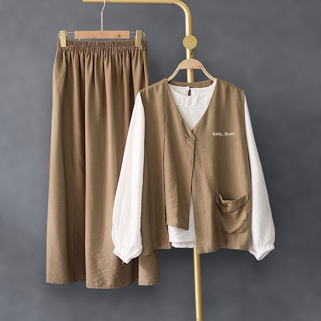 Jual Set 3 In 1 Cana Set rok + vest rompi + Blouse | Shopee Indonesia