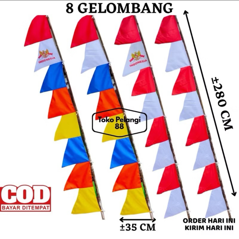 Jual Bendera Umbul-Umbul Warna Merah Putih Panjang Segitiga Termurah 8 Gelombang | Shopee Indonesia