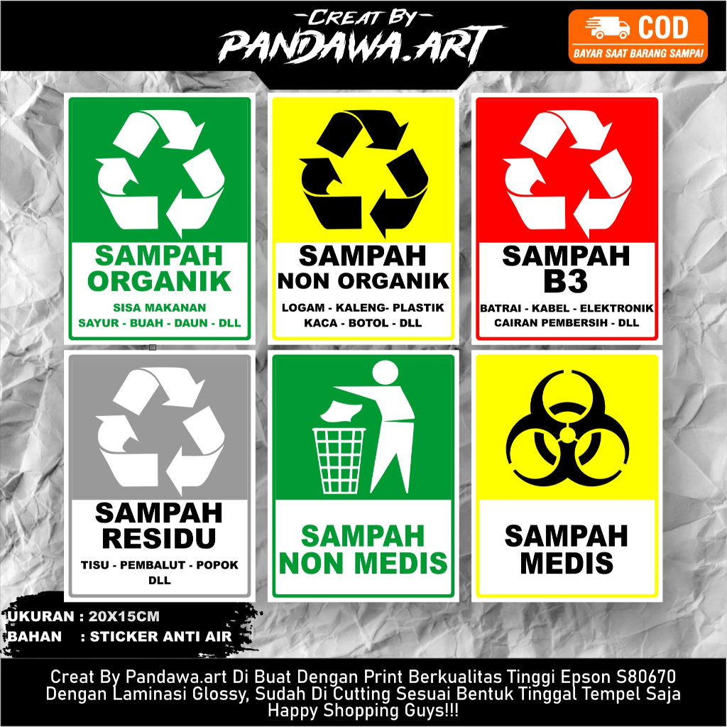 Jual Stiker Jenis Sampah Limbah Bahan Anti Air Premium Sticker Tong ...