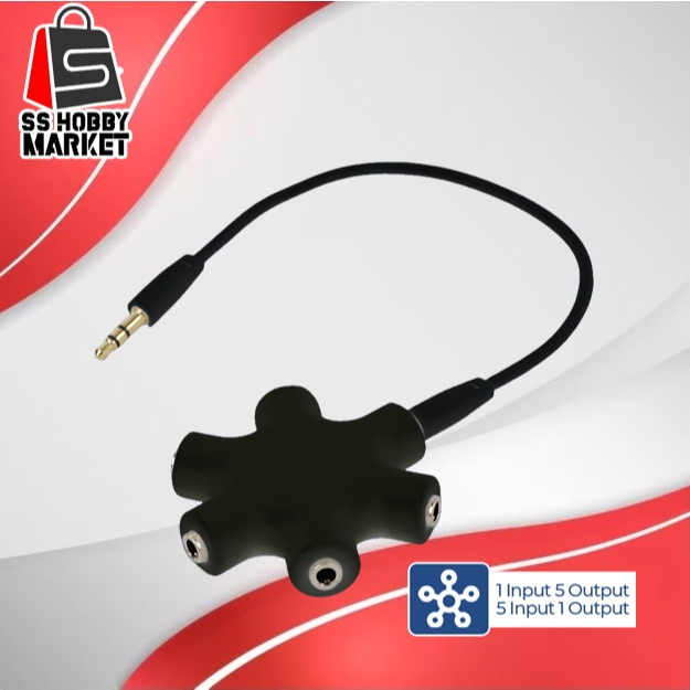 Jual Splitter Adapter 6 Way Port Male to 5 Female Audio Earphone 3.5mm ...