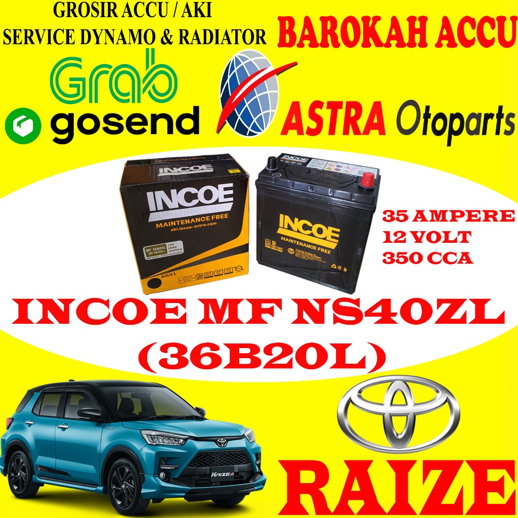 Jual AKI MOBIL TOYOTA RAIZE INCOE MF NS40ZL / 36B20L , 35 AH ASTRA ...