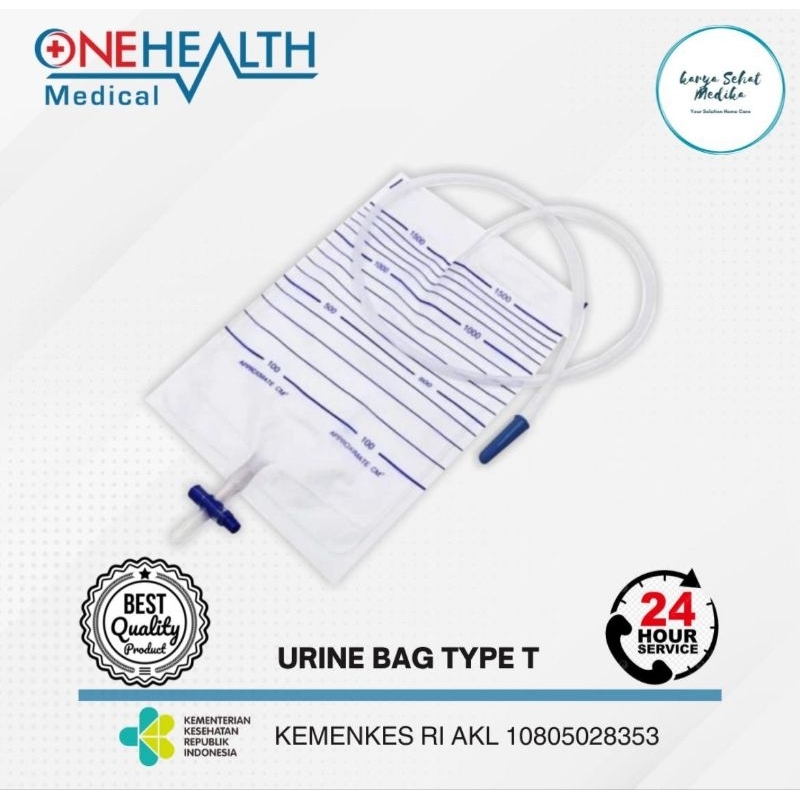Jual Urine Bag Hanger Type T 2000 ML Onehealth / Urine Bag T-Valve ...