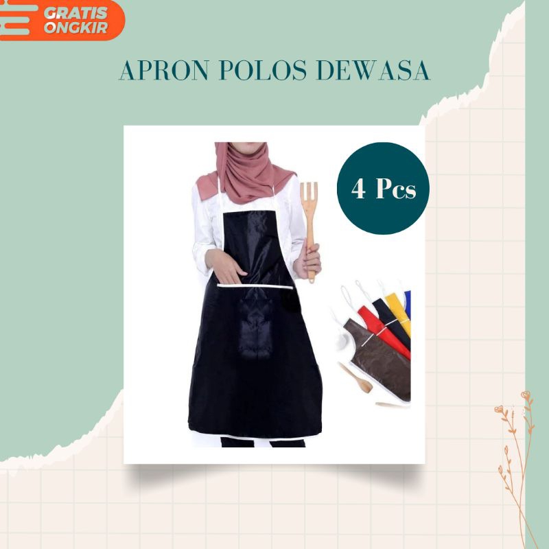 Jual Clemek Masak Dewasa/ Apron Masak Cuci Piring Warna Polos 4 Pcs ...