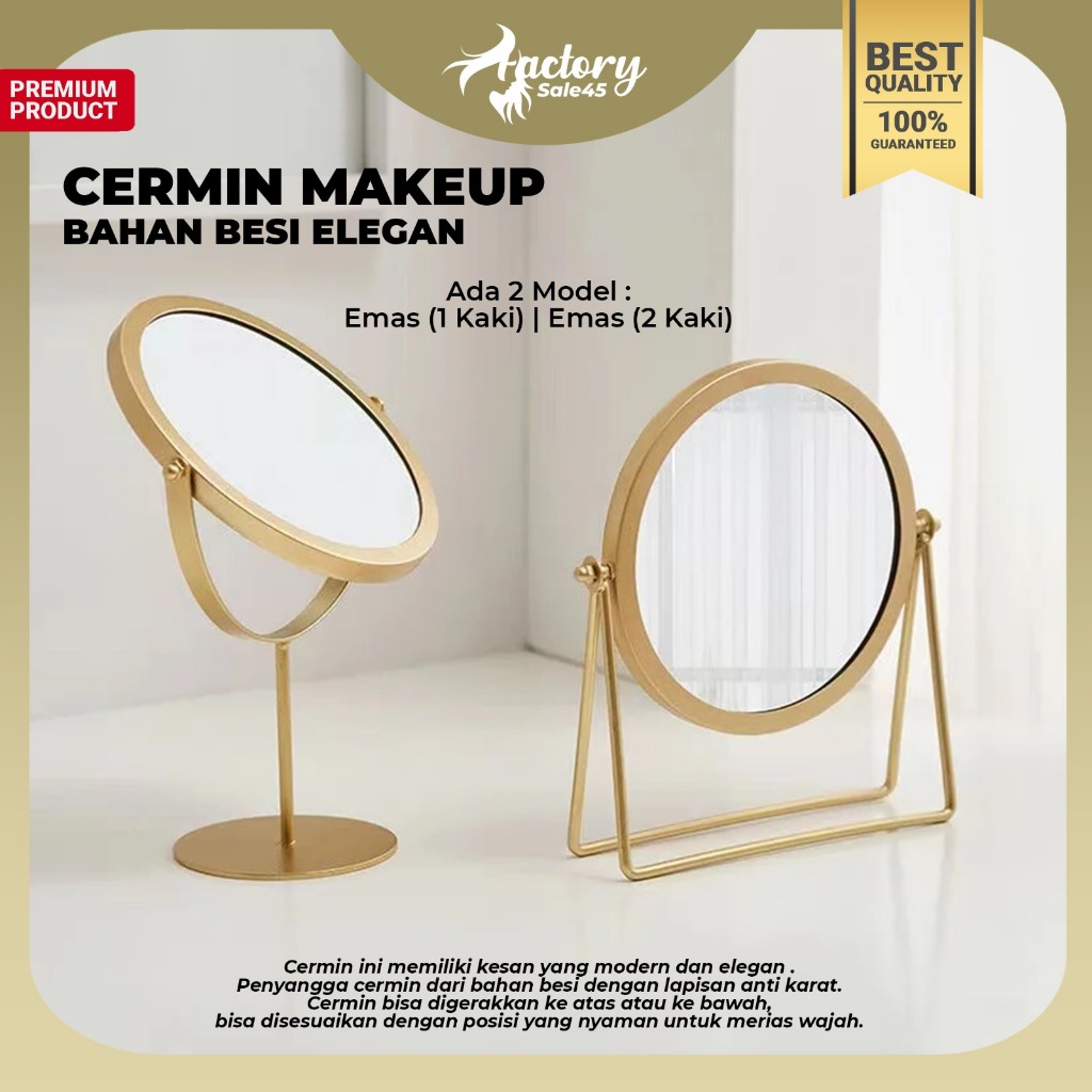 Jual Cermin Rias Unik Warna Gold Cosmetic Mirror Bisa Digerakkan Ke ...