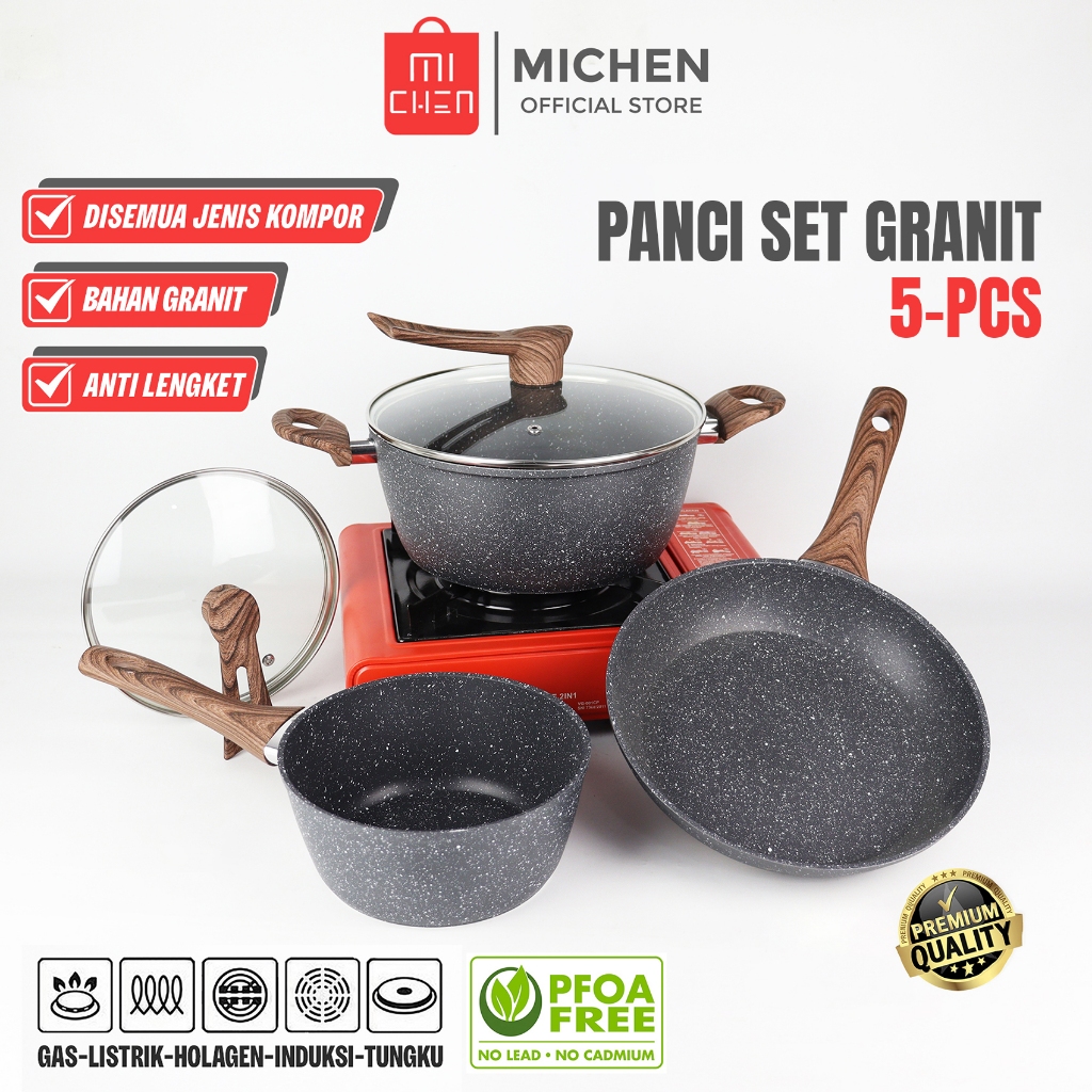 Jual Panci Masak Set Lapisan Granit Anti Lengket Wajan Penggorengan ...