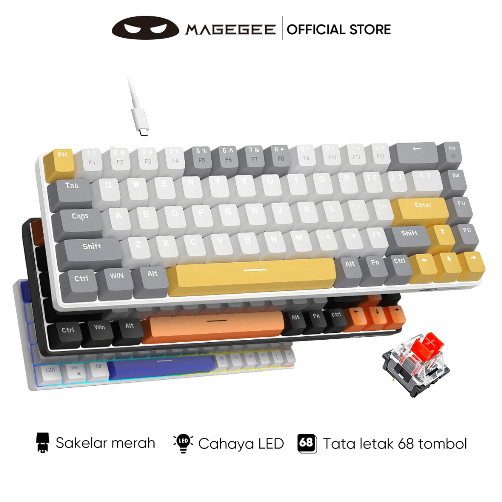 Jual MAGEGEE Keyboard Mechanical Gaming Wired 68 Keys RGB Lights Red ...