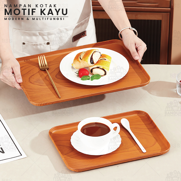 Jual Nampan Saji Kotak Tray Plastik PP Motif Kayu Makanan Minuman ...