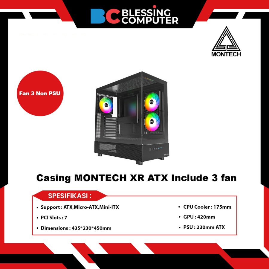 Jual Casing Montech Xr Atx Include 3 Fan Black Shopee Indonesia
