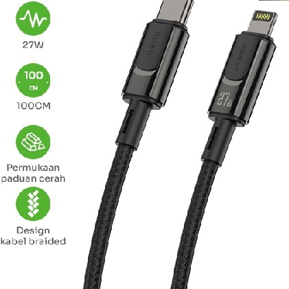 Jual ROBOT Kabel Data & Charger Type C To Lightning RZCL100 BLACK ...