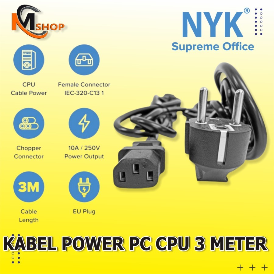 Jual Kabel Power NYK PC Monitor CPU Panci Listrik Universal 3 Meter ...