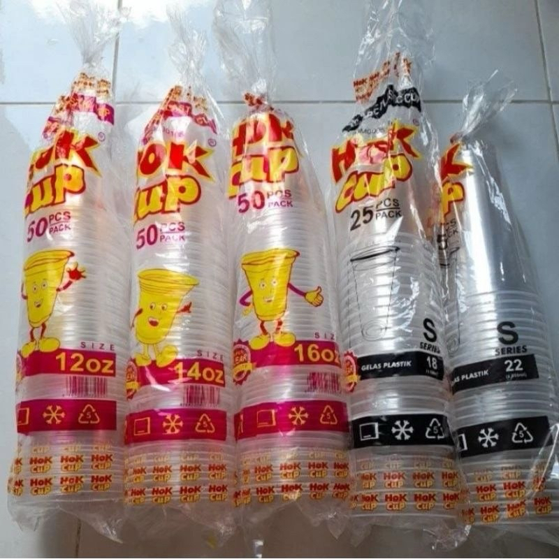 Jual Cup plastik Hok/Cup bening Hok/Cup datar Hok uk 10oz/12oz/14oz ...