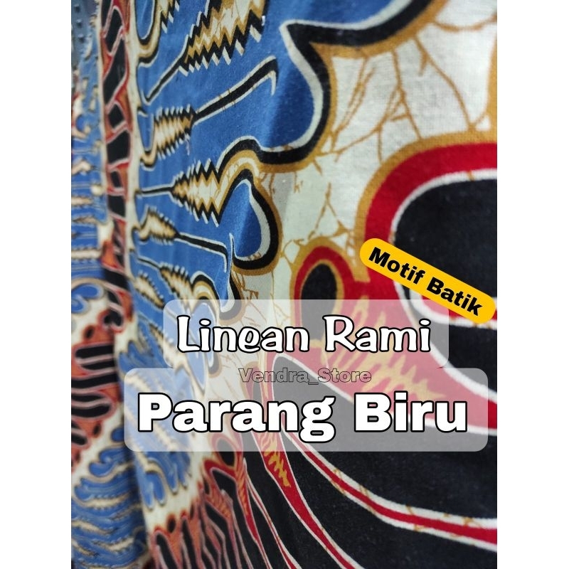 Jual Kain Katun Linen / Linean Rami Motif Batik Parang Biru • Harga Per ...
