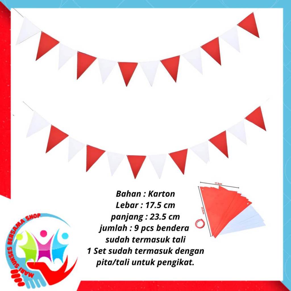 Jual MSBS Bendera Merah Putih Segitiga 9 Pcs Ulang Tahun Kemerdekaan Agustus Banner Bunting Flag ...