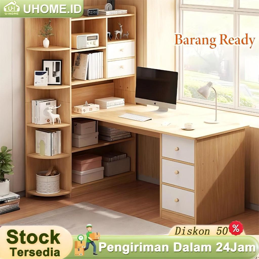 Jual Meja Komputer Dengan Rak Corner / Meja Belajar / Meja Kerja Laci ...