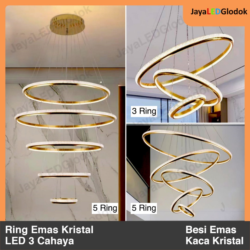 Jual Lampu Gantung Minimalis Kristal Ruang Tamu Void Ring Emas Gold 581 | Shopee Indonesia