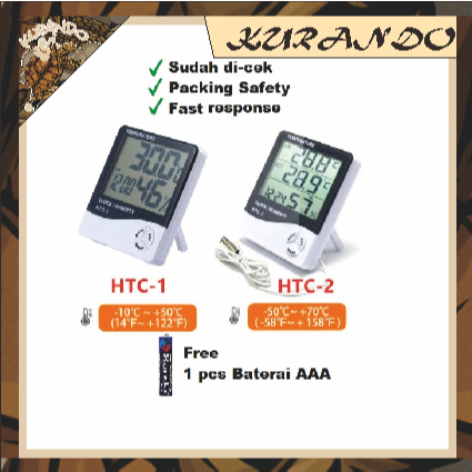 Jual HTC-1 Hygrometer Termometer Ruangan dengan Jam Alat Ukur ...