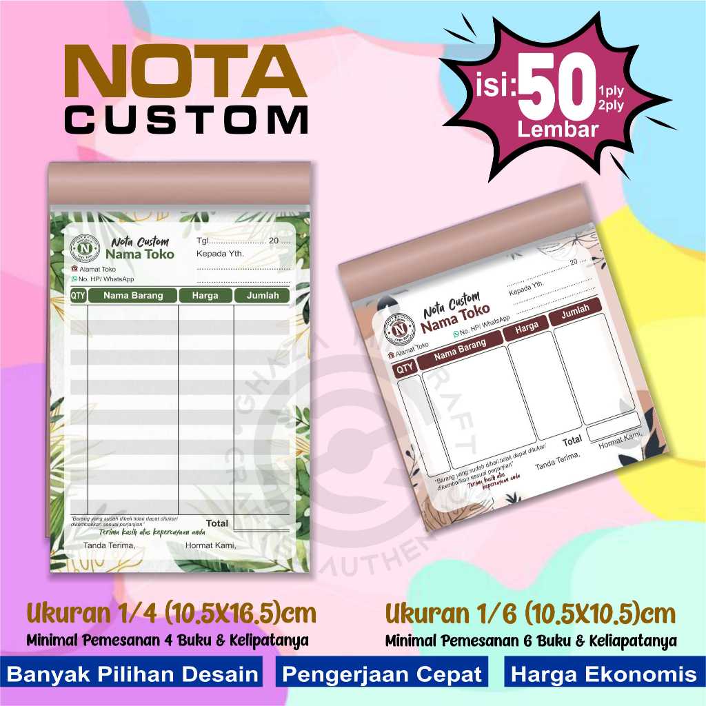 Jual NOTA Custom FULL COLOR / SATU WARNA Size 1/4 / 1/6 Portrait ...