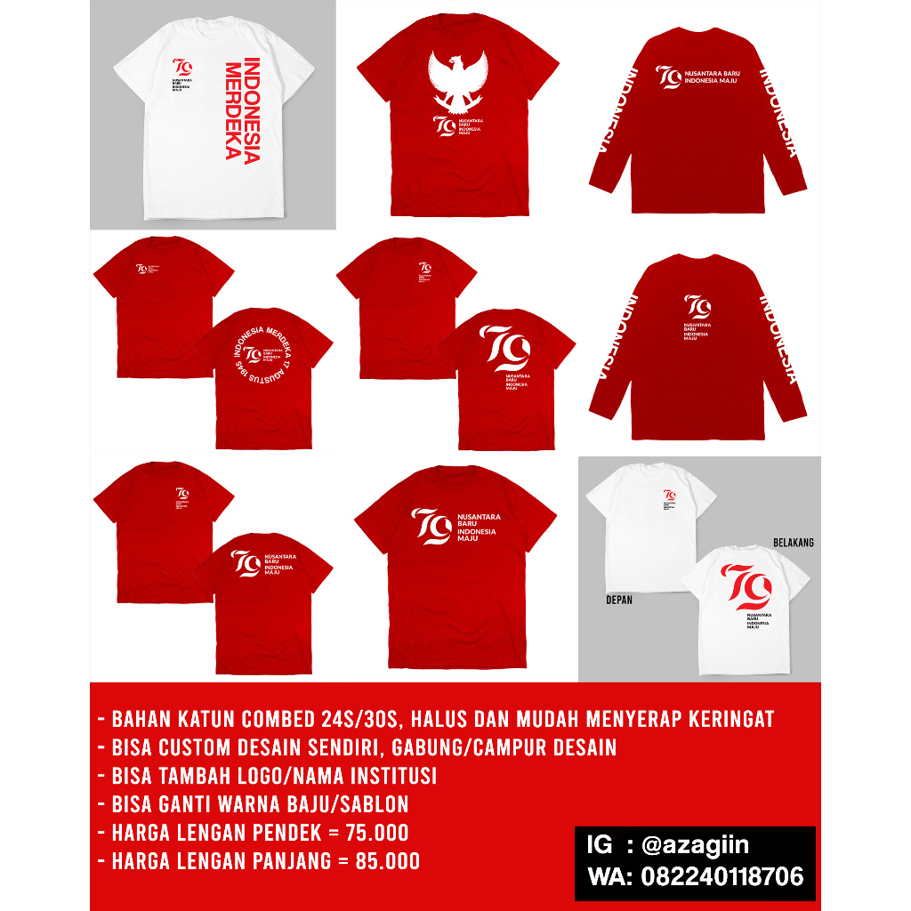 Jual Kaos Kemerdekaan Lengan PENDEK 17 Agustus - Kaos Indonesia Merdeka ...
