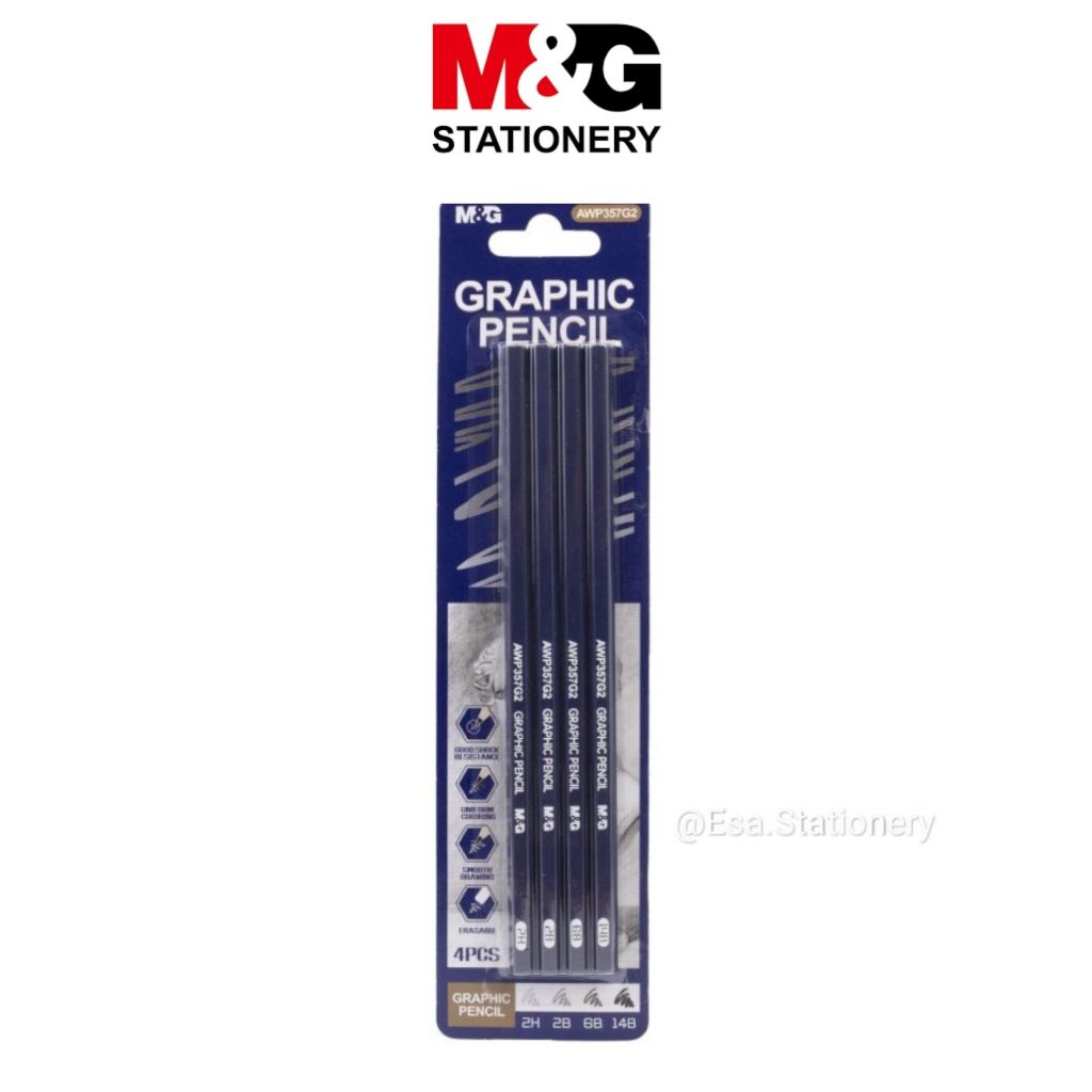 Jual Set 4 Pensil Graphic M&G #AWP357G2 Pencil Graphic 2H 2B 6B 14B ...