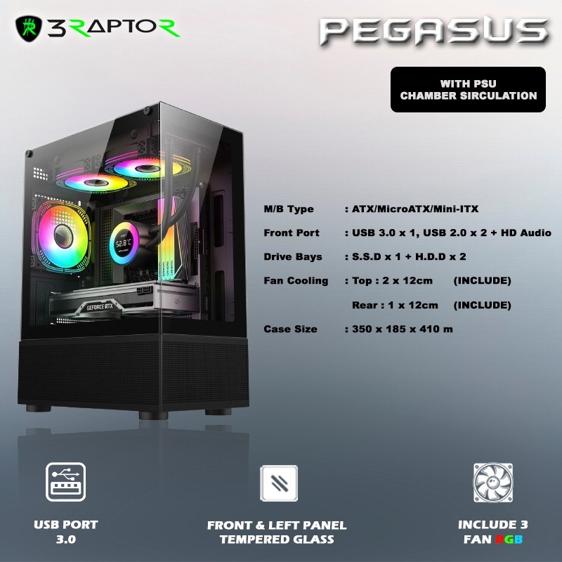 Jual Casing Gaming/PC/Office RAPTOR Pegasus M-ATX/ITX + Port USB 3.0 ...