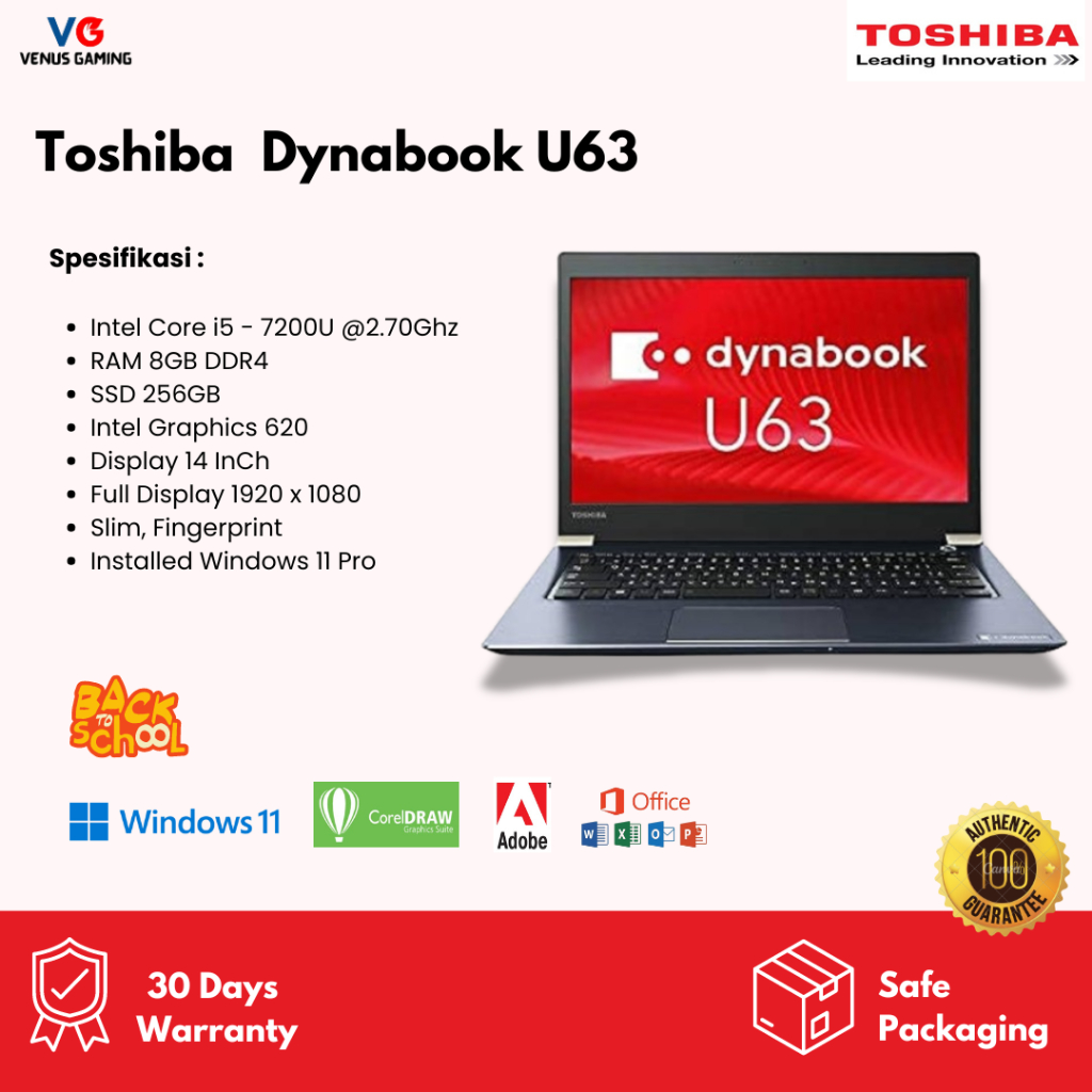 Jual Laptop Slim Toshiba U63 Intel Core i5 Gen 7 RAM 8GB DDR4 SSD 256GB 14Inch | Shopee Indonesia