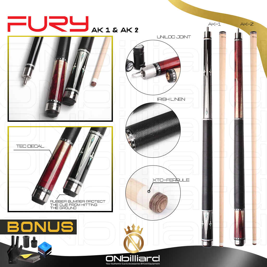 Jual Stick Billiard Fury AK Series AK-1 AK-2 Cue / Stik Billiar Fury AK ...