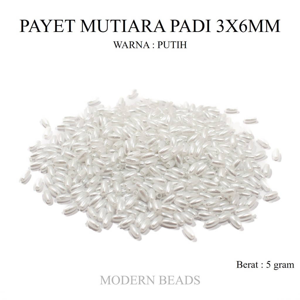 Jual [5 GRAM] Payet Mutiara Padi Putih 3x6mm / Manik Padi / Mote Beras ...