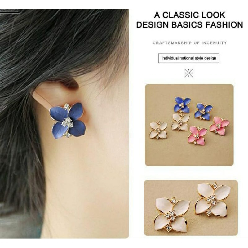 Jual SAKARIBA Anting Bunga 4 Kelopak Berlian | Shopee Indonesia
